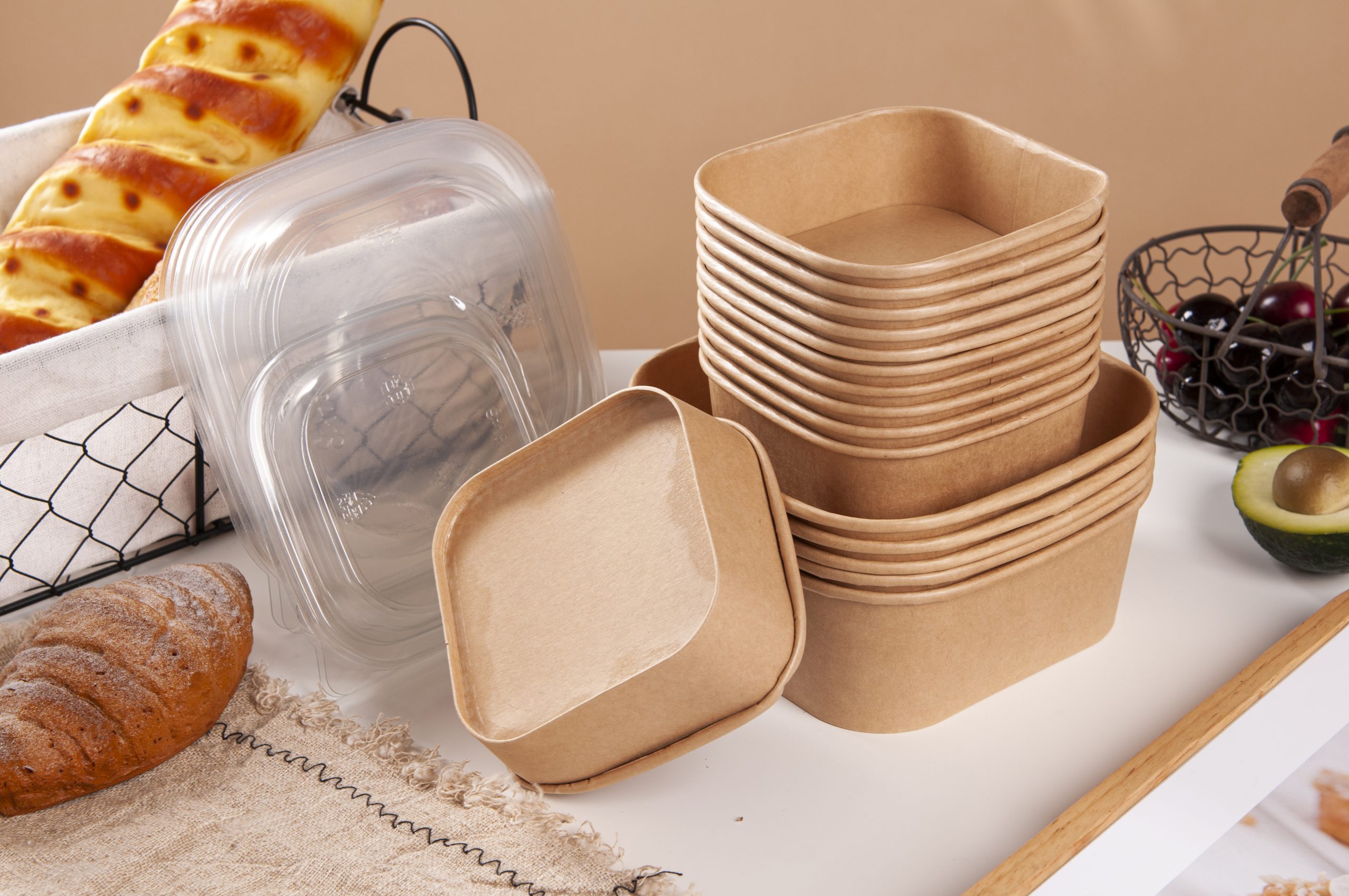 Square Salad Bowls all sizes good fitting in White/Kraft/Bamboo - AHCOF