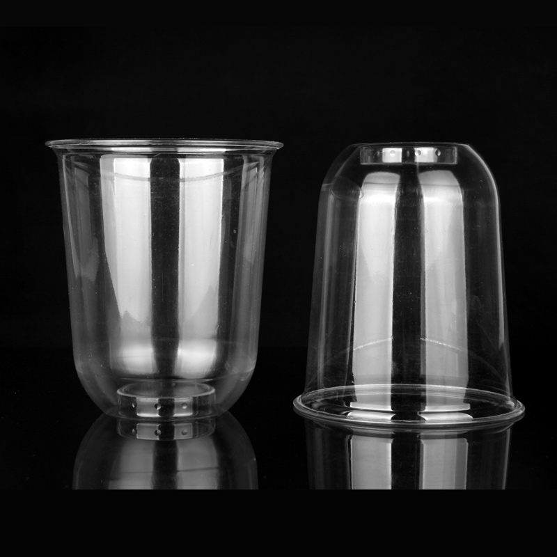 PLA Compostable Clear U shape cups with lids - AHCOF